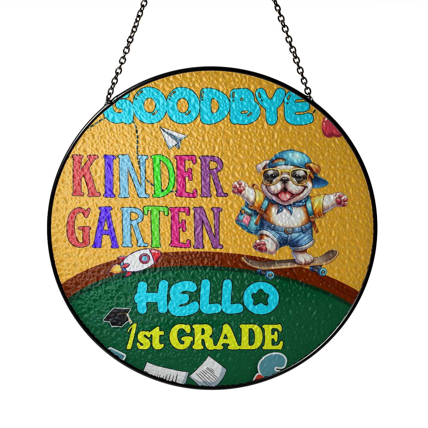 Back to School Bulldog Goodbye Kindergarten Hello 1st Grade Stained ...