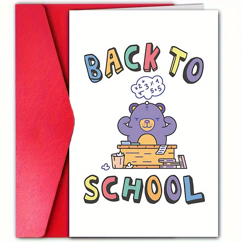 Back to School Card – Cute Bear at Desk Illustration – Perfect Greeting ...