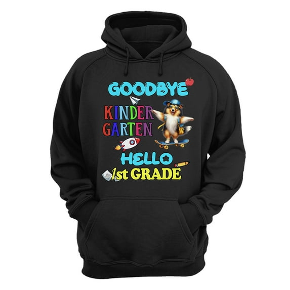 Back to School Collie Goodbye Kindergarten Hello 1st Grade Hoodie ...