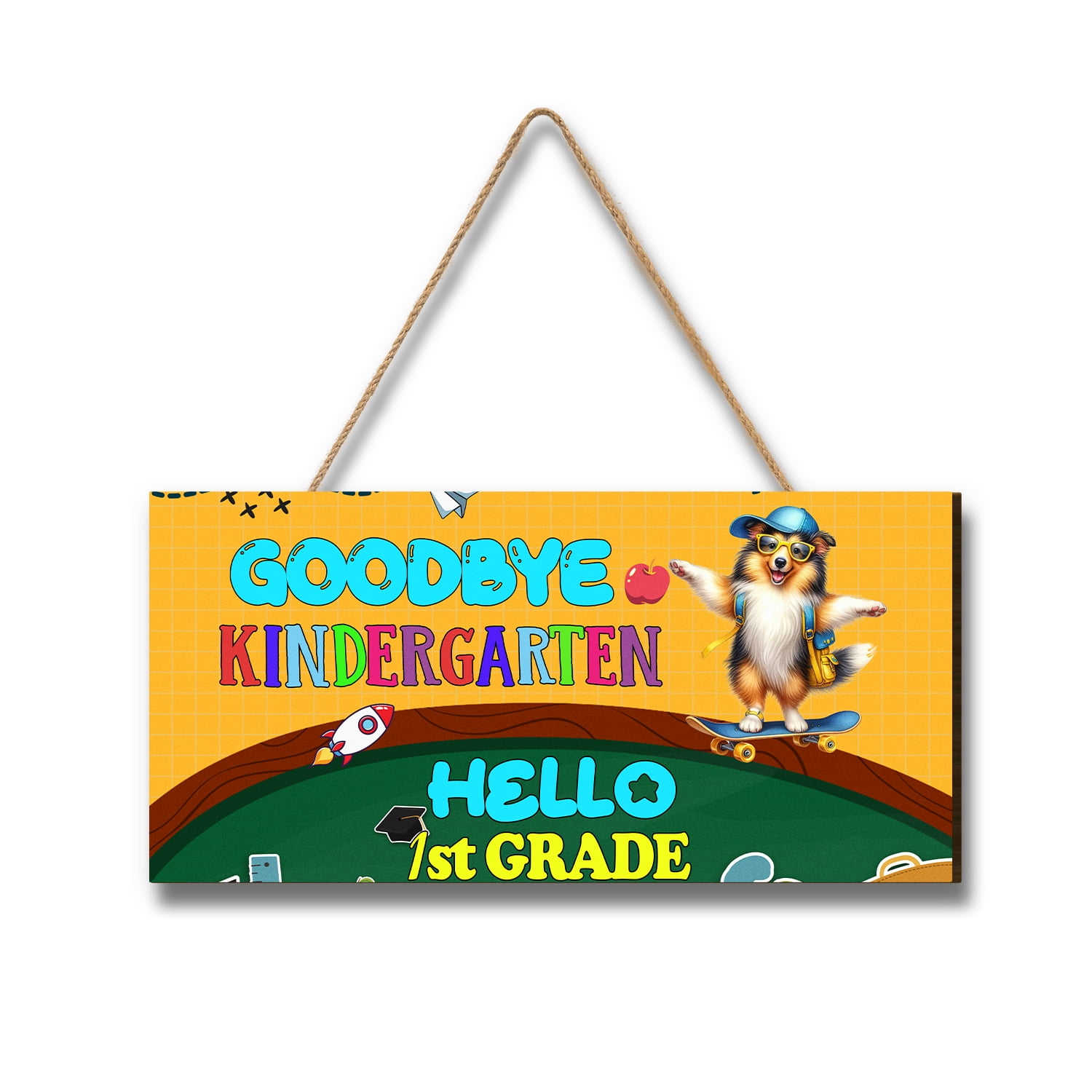 Back to School Collie Goodbye Kindergarten Hello 1st Grade Landscape ...