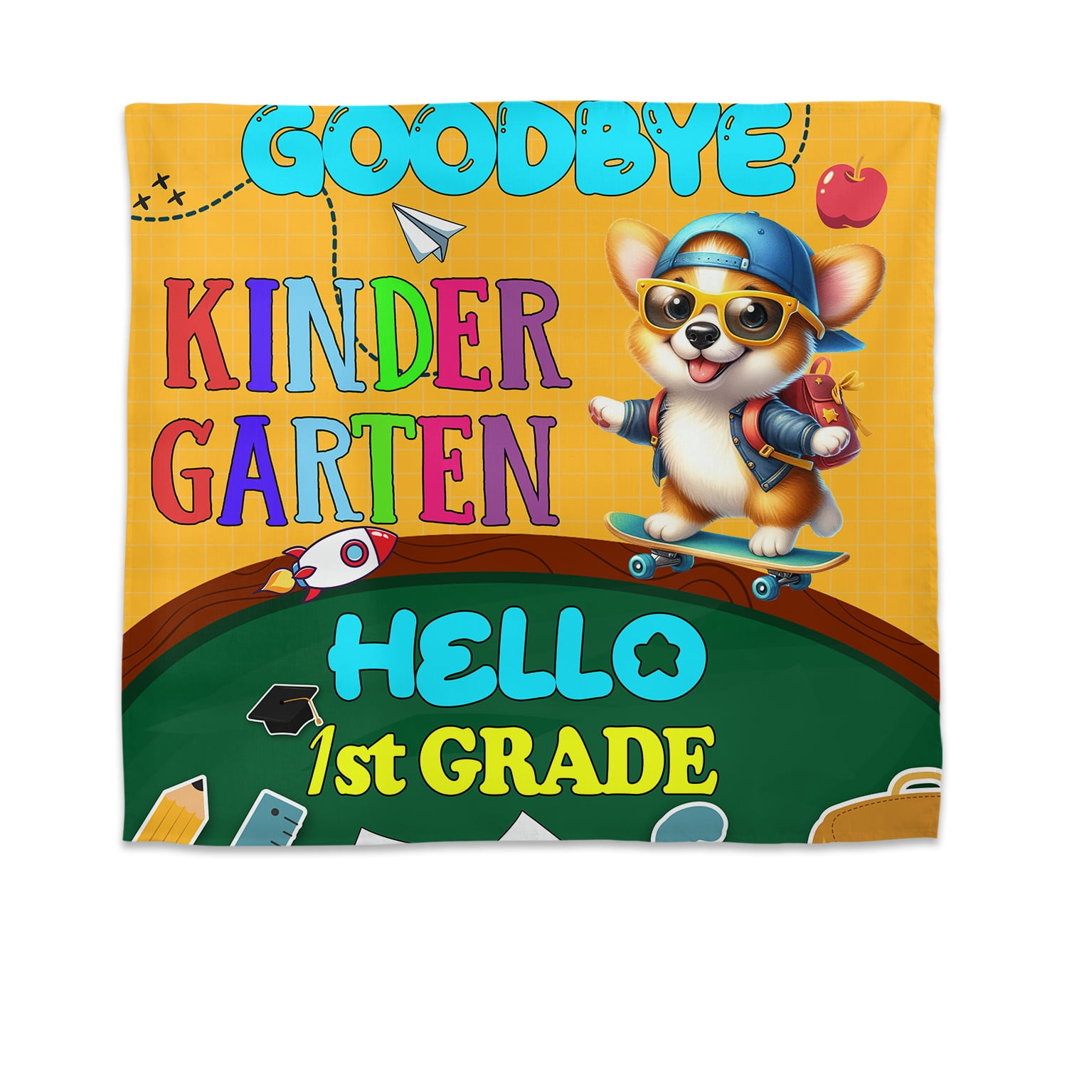 Back to School Corgi Goodbye Kindergarten Hello 1st Grade Tapestry ...