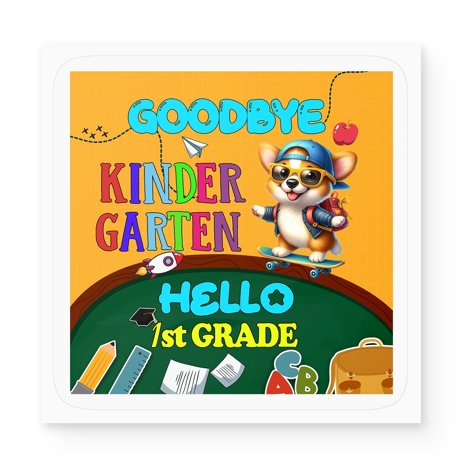 Back to School Corgi Goodbye Kindergarten Hello 1st Grade Vinyl Sticker ...