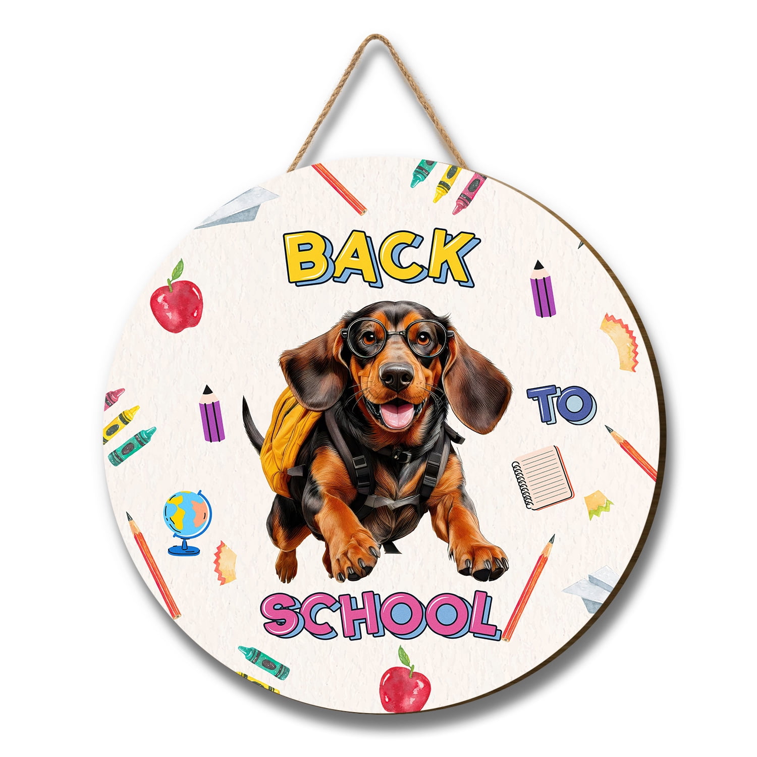 Back to School Cute Bloodhound Round Wood Sign Dog Lover Hanging Wall ...