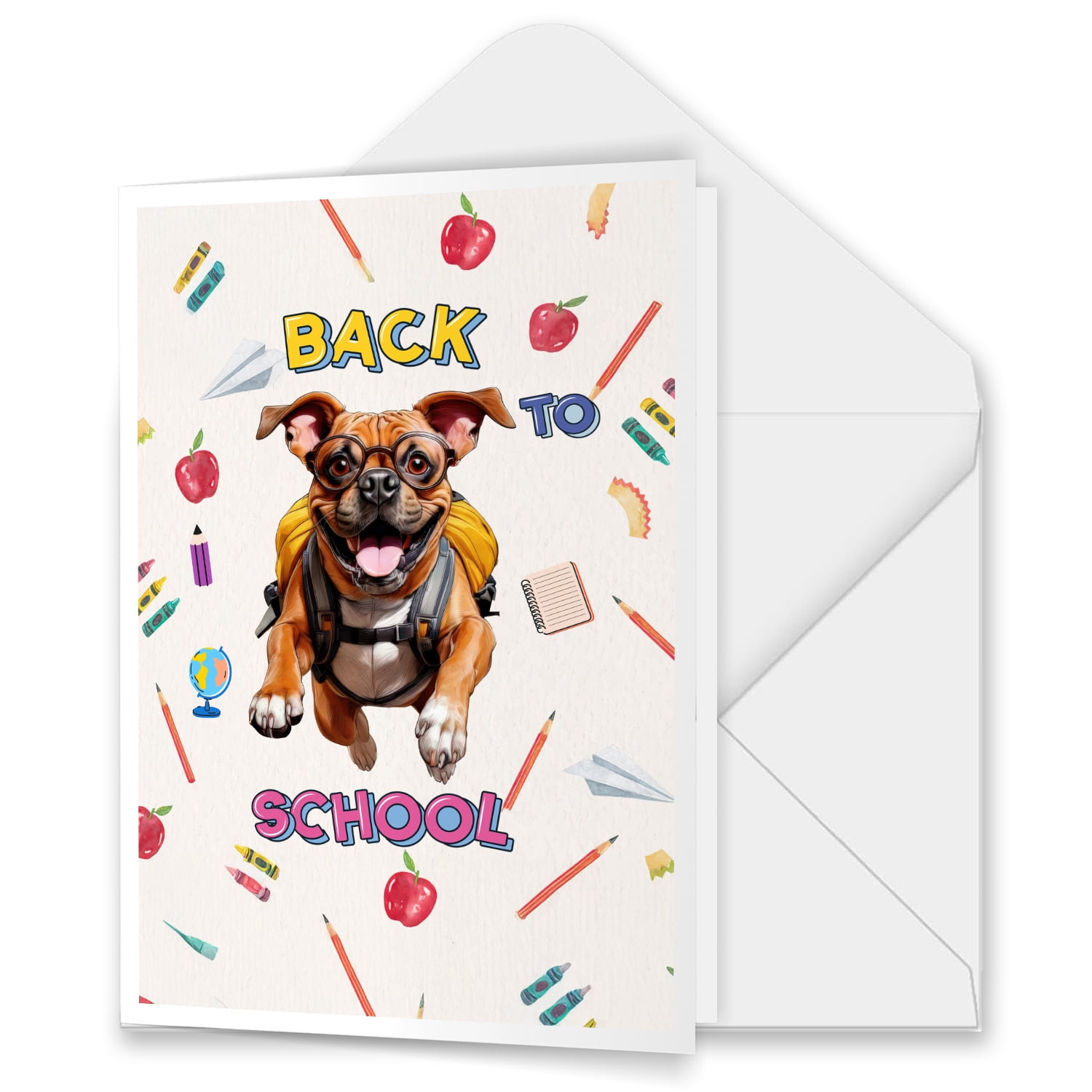 Back to School Cute Boxer 5x7in Folded Greeting Card Boxers Dog Lover ...