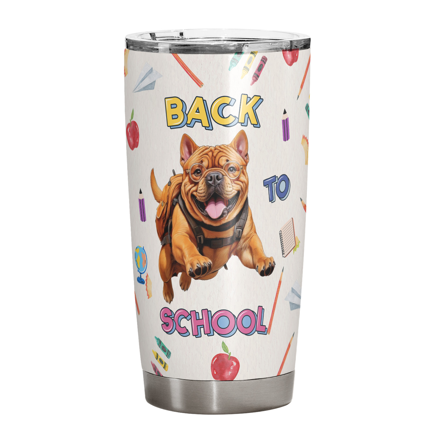 Back to School Cute Chinese Shar-Pei 20oz Stainless Steel Tumbler ...