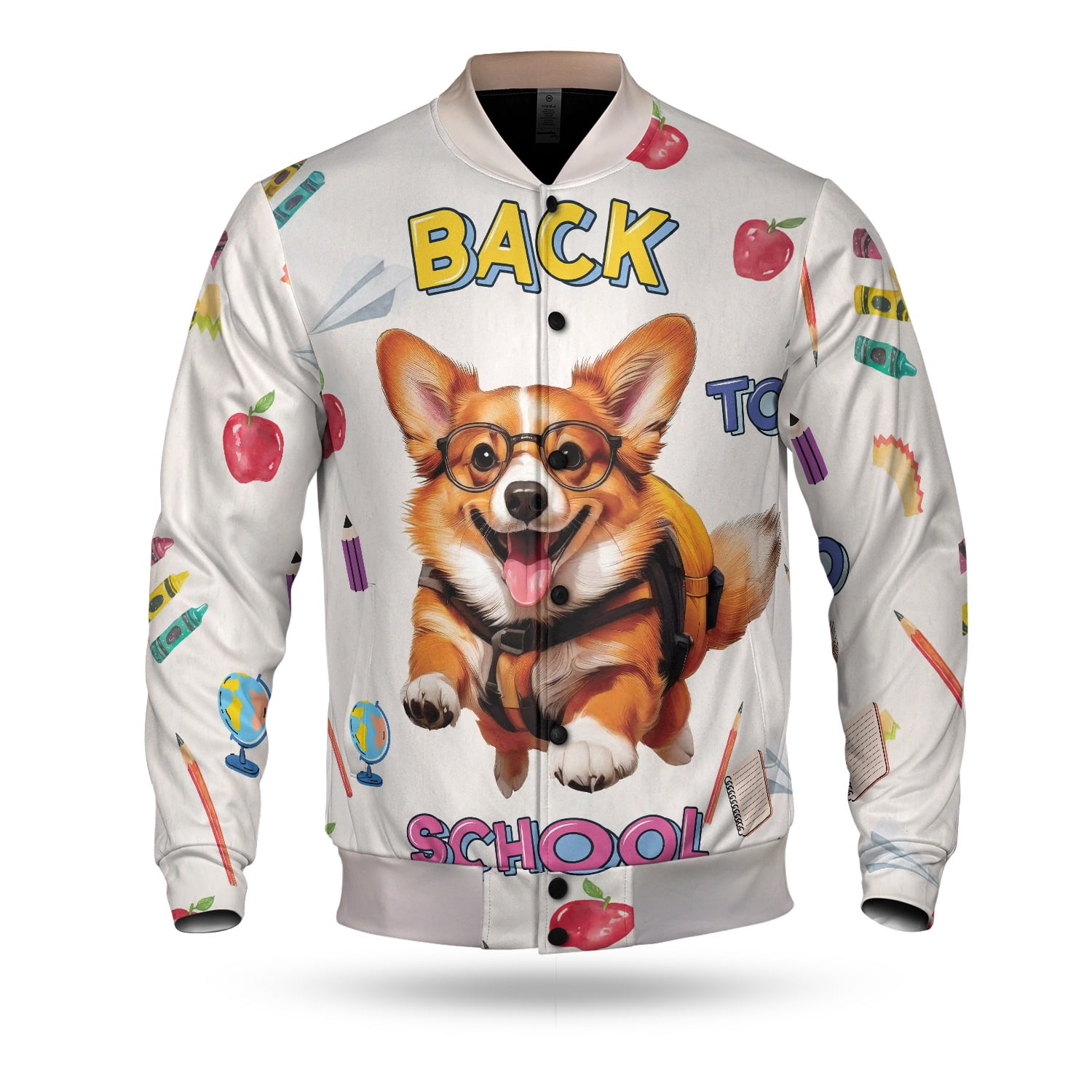 Back to School Cute Corgi All Over Print 3D Baseball Jacket Welsh Corgi ...