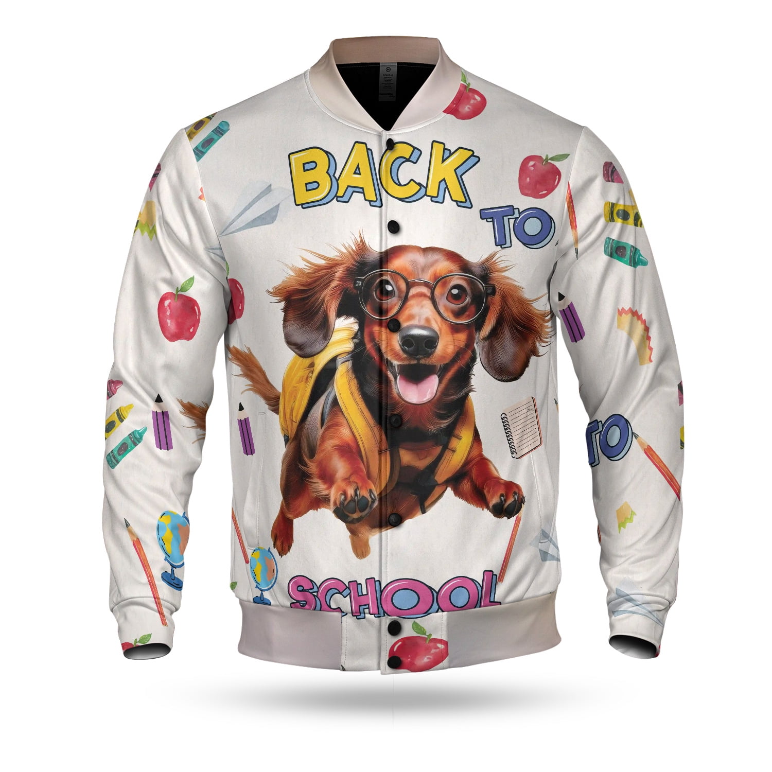Back to School Cute Dachshund All Over Print 3D Baseball Jacket Wiener ...