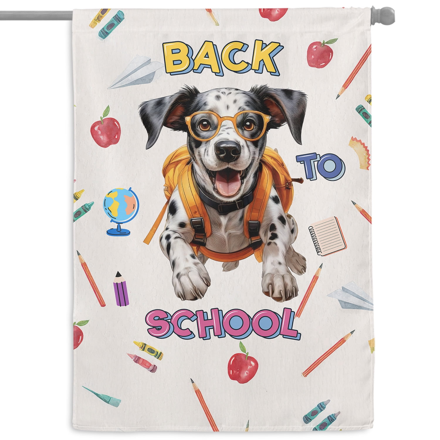Back to School Cute Dalmatian House Flag 28x40in Double Sided Dog Lover ...