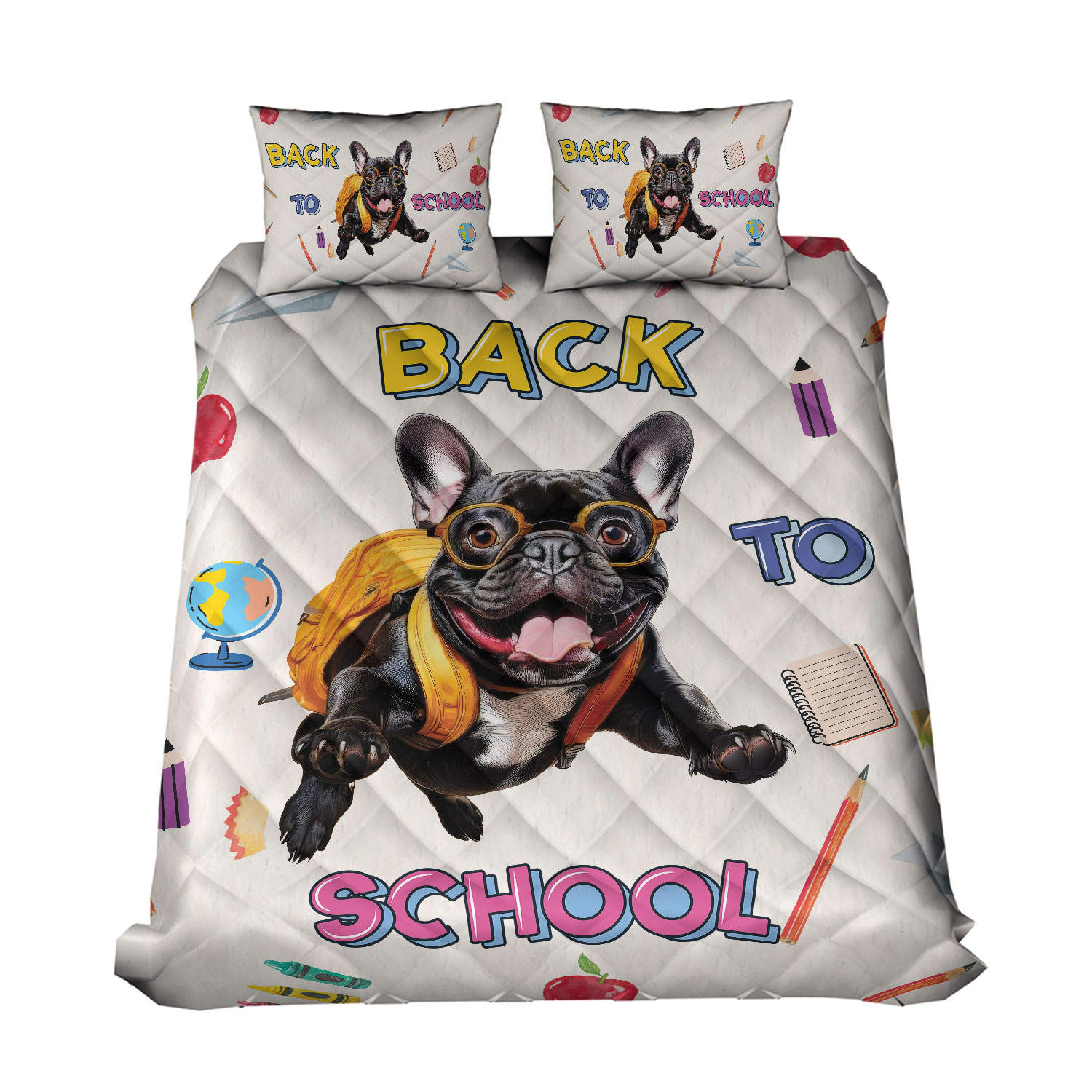 Back to School Cute French Bulldog Quilt Bedding Set Dog Lover Gifts 1 ...