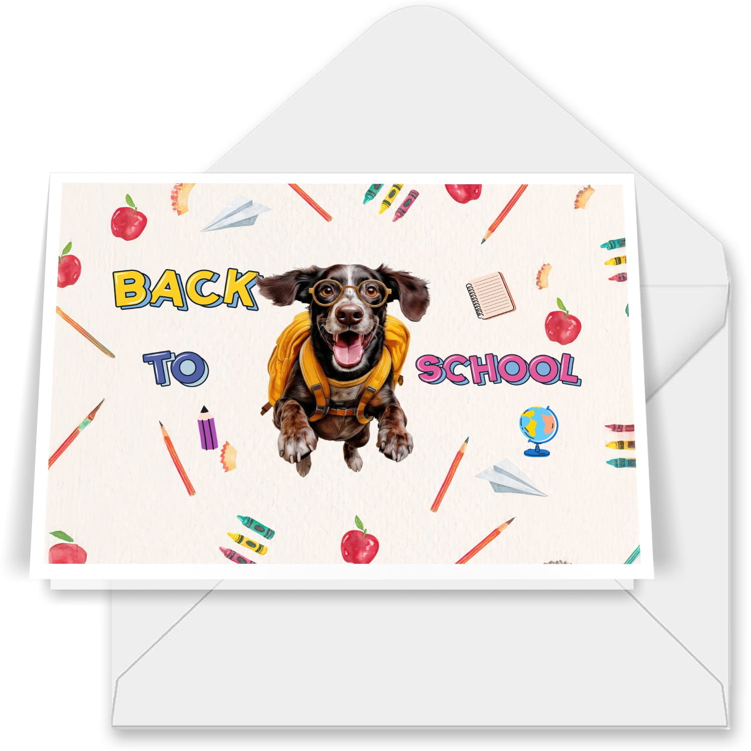 Back to School Cute German Shorthaired Pointer 7x5in Folded Greeting Card GSP Lover Dog Gift ...
