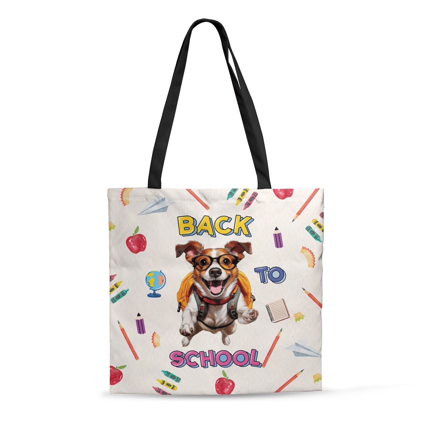 Back to School Cute Jack Russell Terrier All Over Print 3D Canvas Tote ...