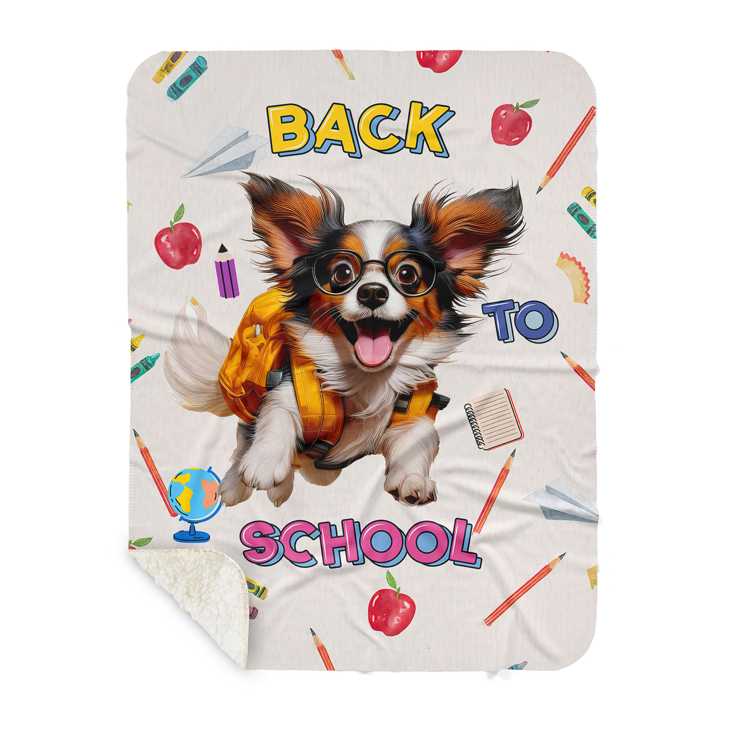 Back to School Cute Papillon Cozy Sherpa Blanket Pap Butterfly Dog ...