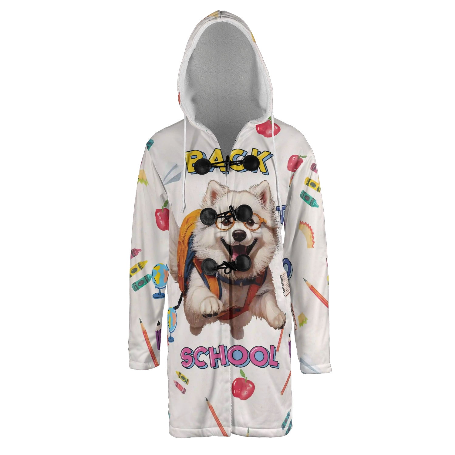 Back to School Cute Samoyed All Over Print 3D Hooded Duffle Toggle Coat ...