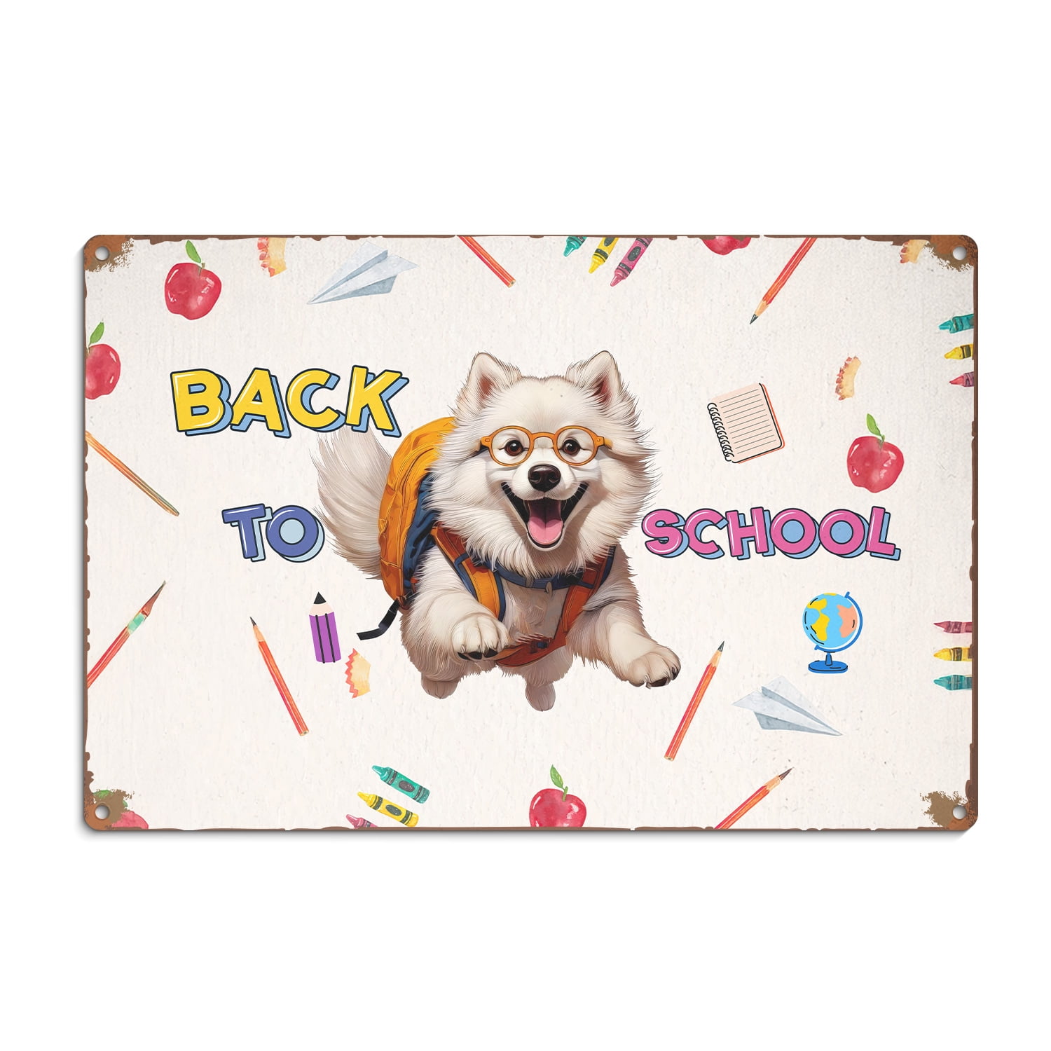 Back to School Cute Samoyed Horizontal Metal Aluminum Sign Siberian ...