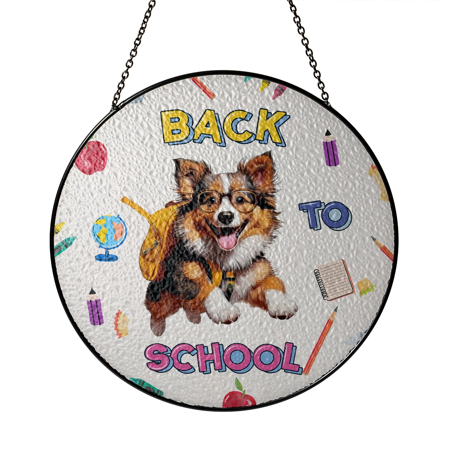 Back to School Cute Shetland Sheepdog Stained Glass Suncatcher Sheltie ...