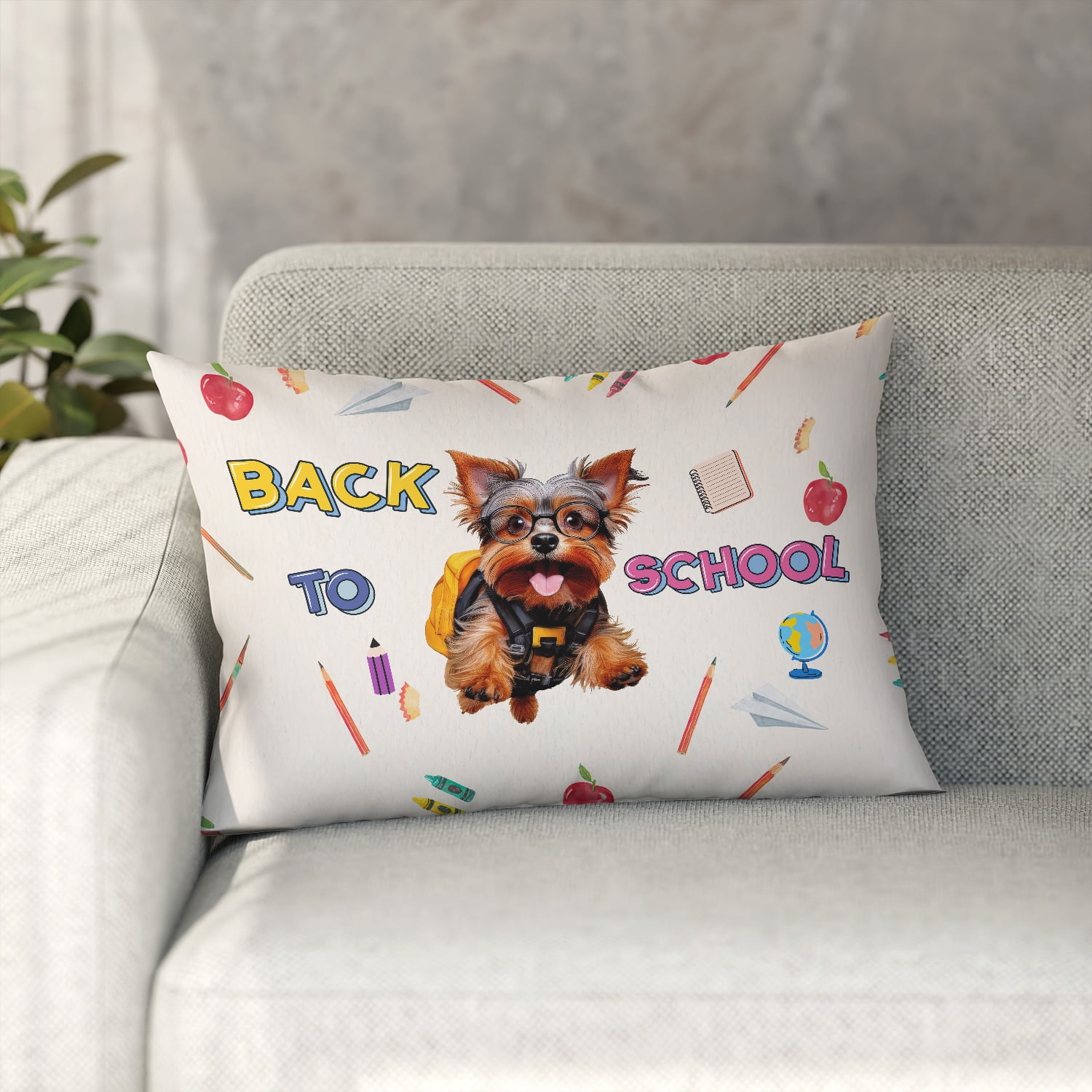 Back to School Cute Yorkshire Terrier Pillowcase Double Sided Yorkie ...