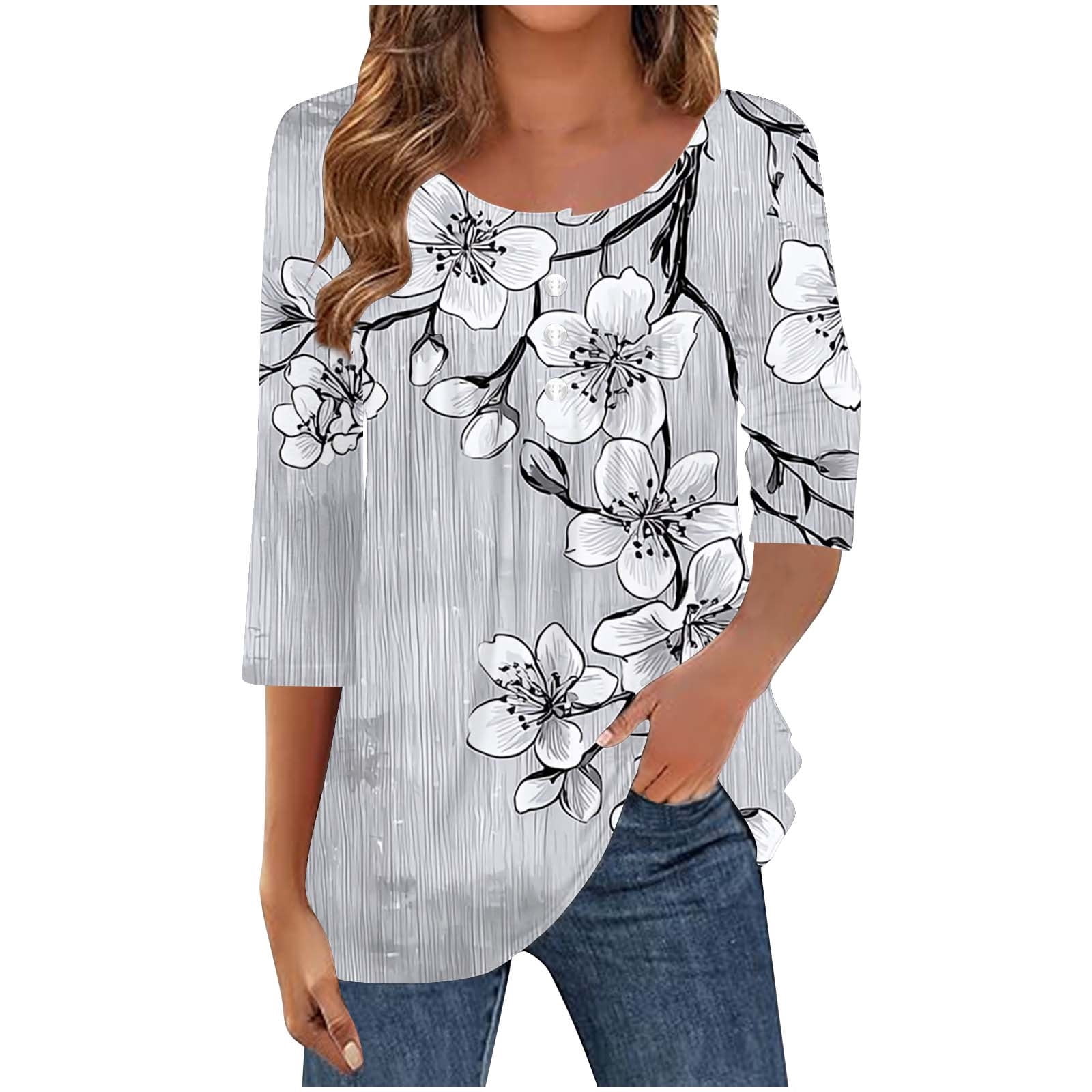 Women's Spring T-Shirts Womens Top Womens T Shirts 3/4 Sleeve Blouses ...