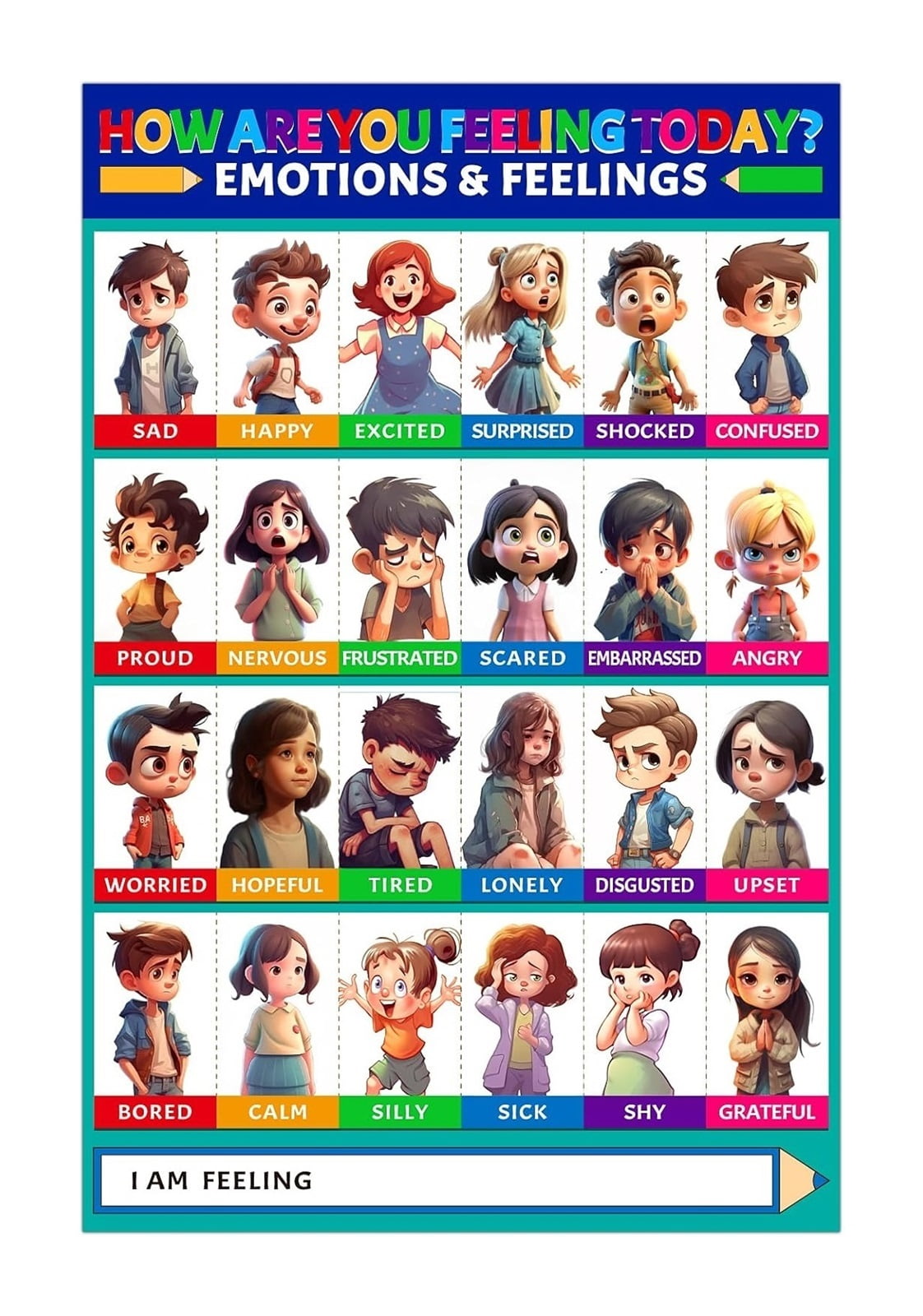 Back to School Feelings Chart for Classroom - Kids Emotions Poster ...