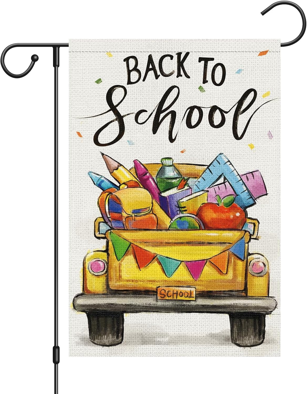 Back to School Garden Flag 12.5x18 for Outside, Small Burlap Truck ...