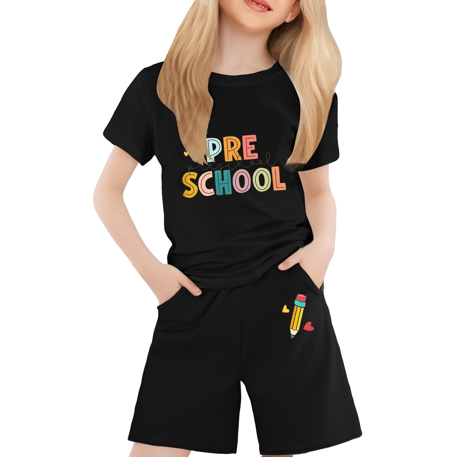 Back to School Girls Outfits 2 Piece Set Casual Round Neck Printed Top ...