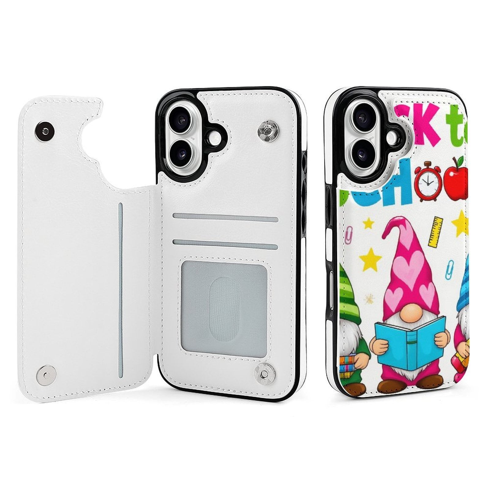 Back to School Gnomes-2 Leather Wallet Case for iPhone 15 14 13 12 11 Pro Max Wallet Case Card ...