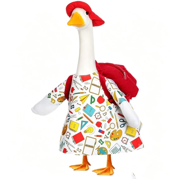 Back to School Goose Costume with Floral Dress Beret Red Bookbag for ...