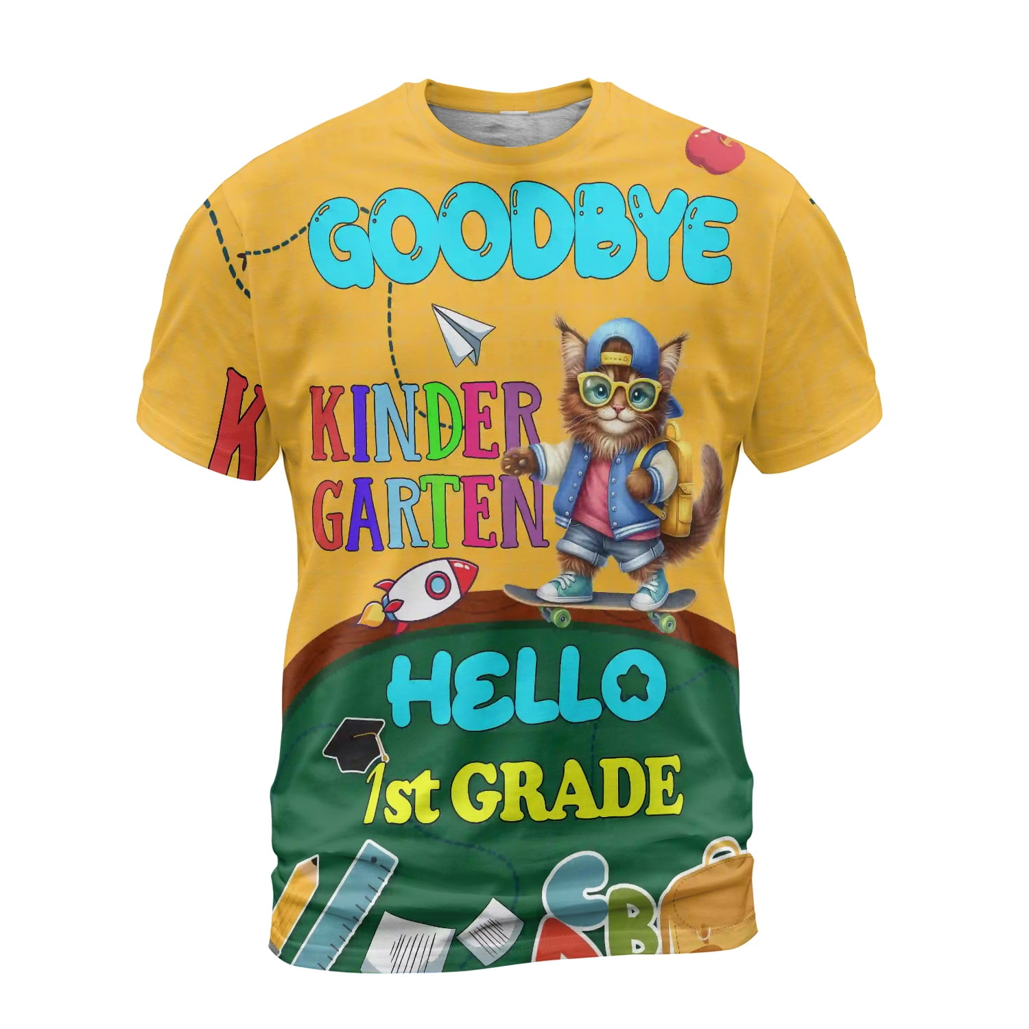 Back to School Maine Coon Goodbye Kindergarten Hello 1st Grade All Over Print 3D Shirt Unisex ...