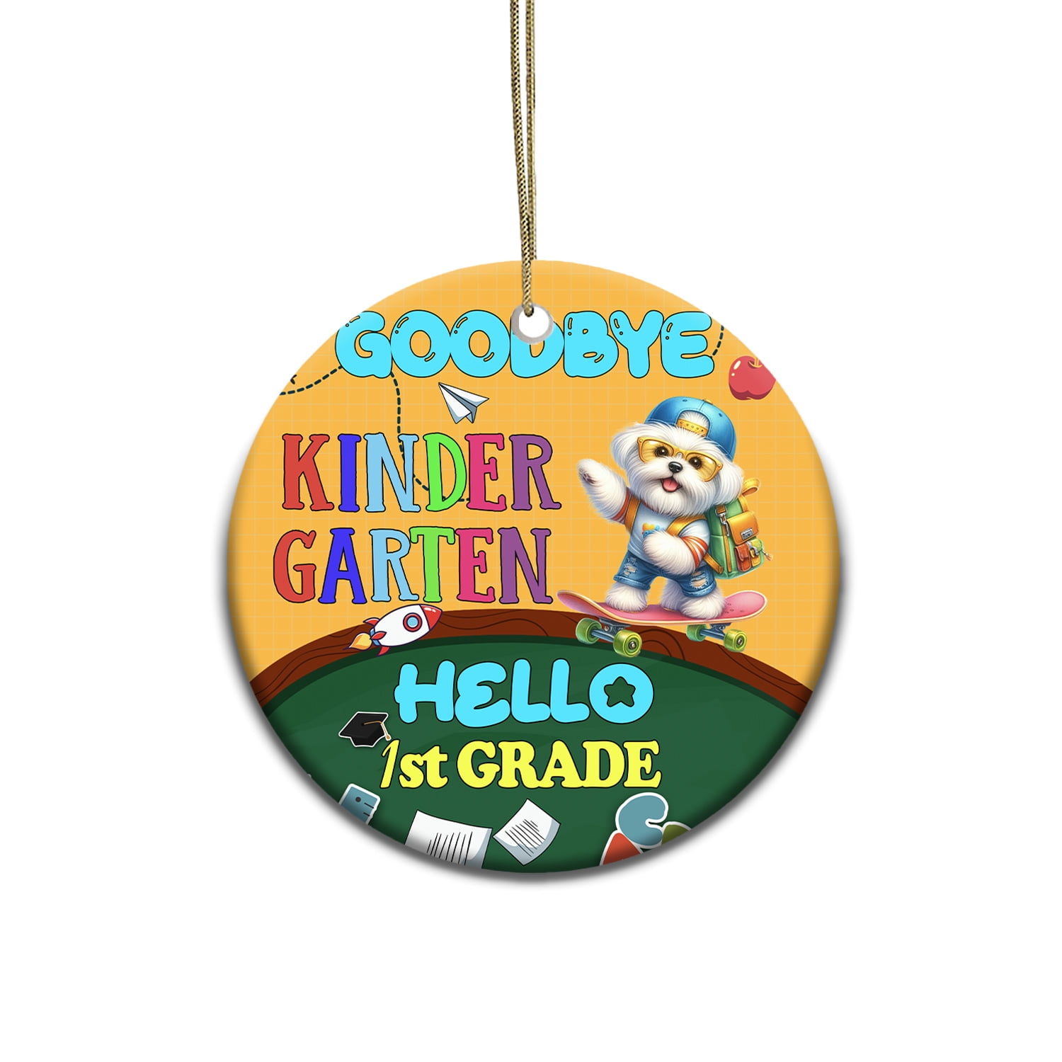 Back to School Maltese Goodbye Kindergarten Hello 1st Grade Ceramic ...
