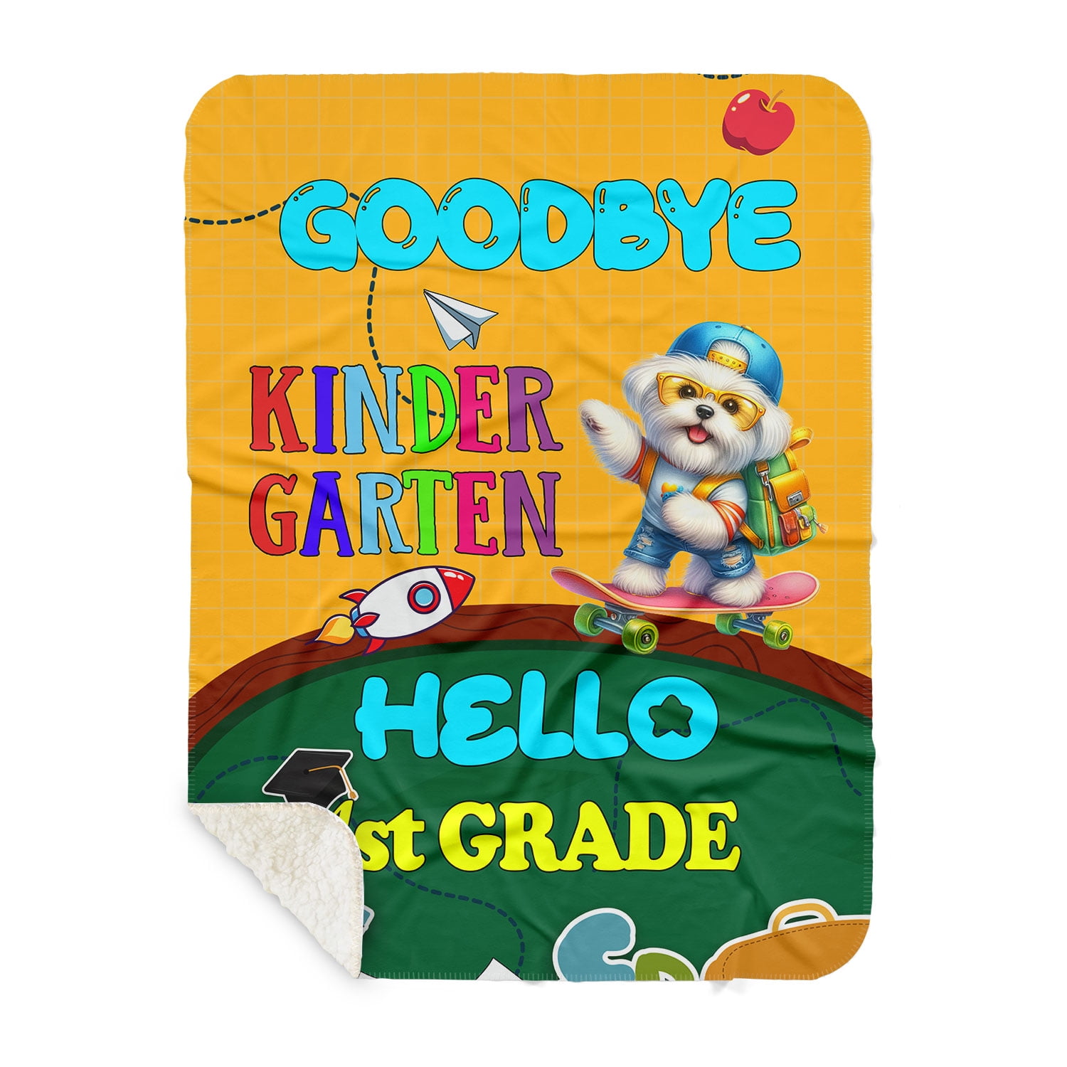 Back to School Maltese Goodbye Kindergarten Hello 1st Grade Cozy Sherpa ...