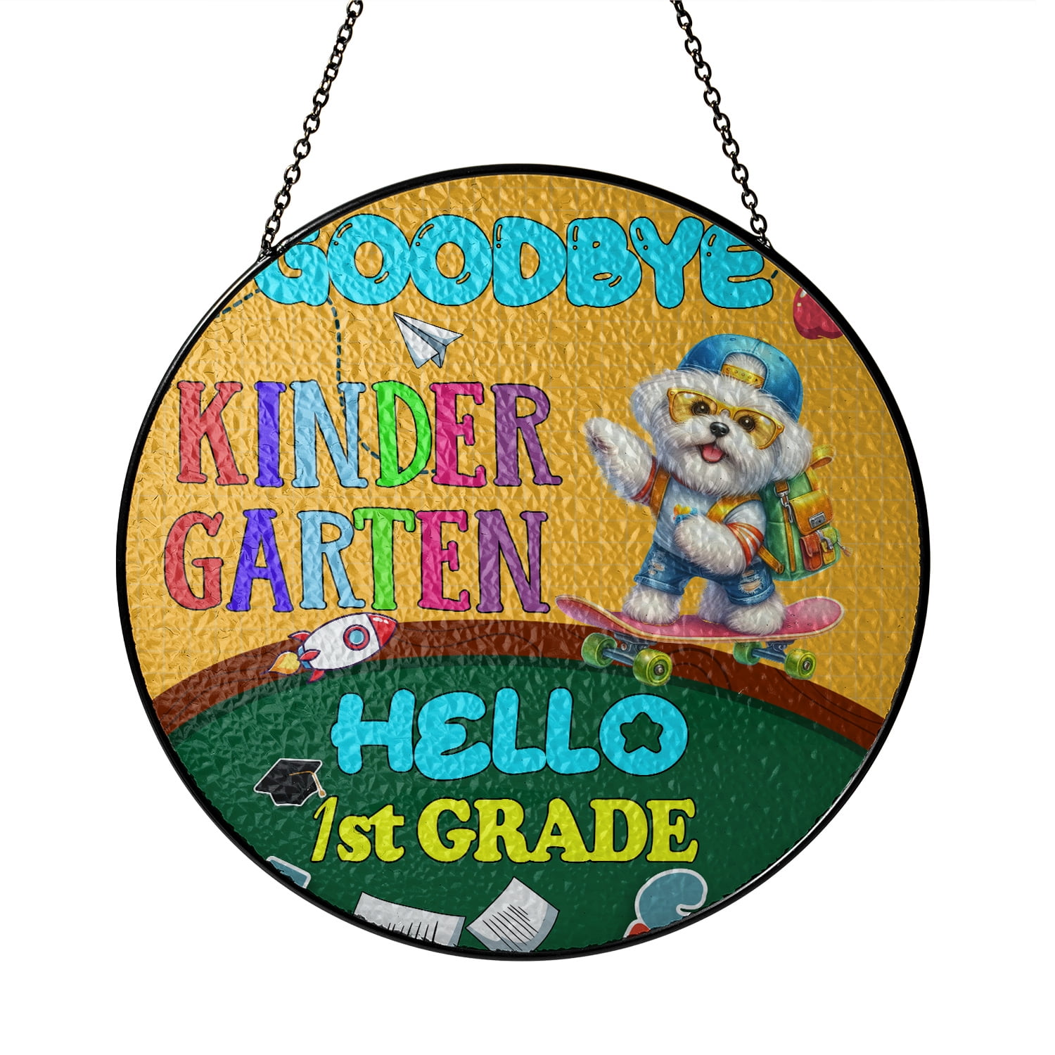 Back to School Maltese Goodbye Kindergarten Hello 1st Grade Stained ...
