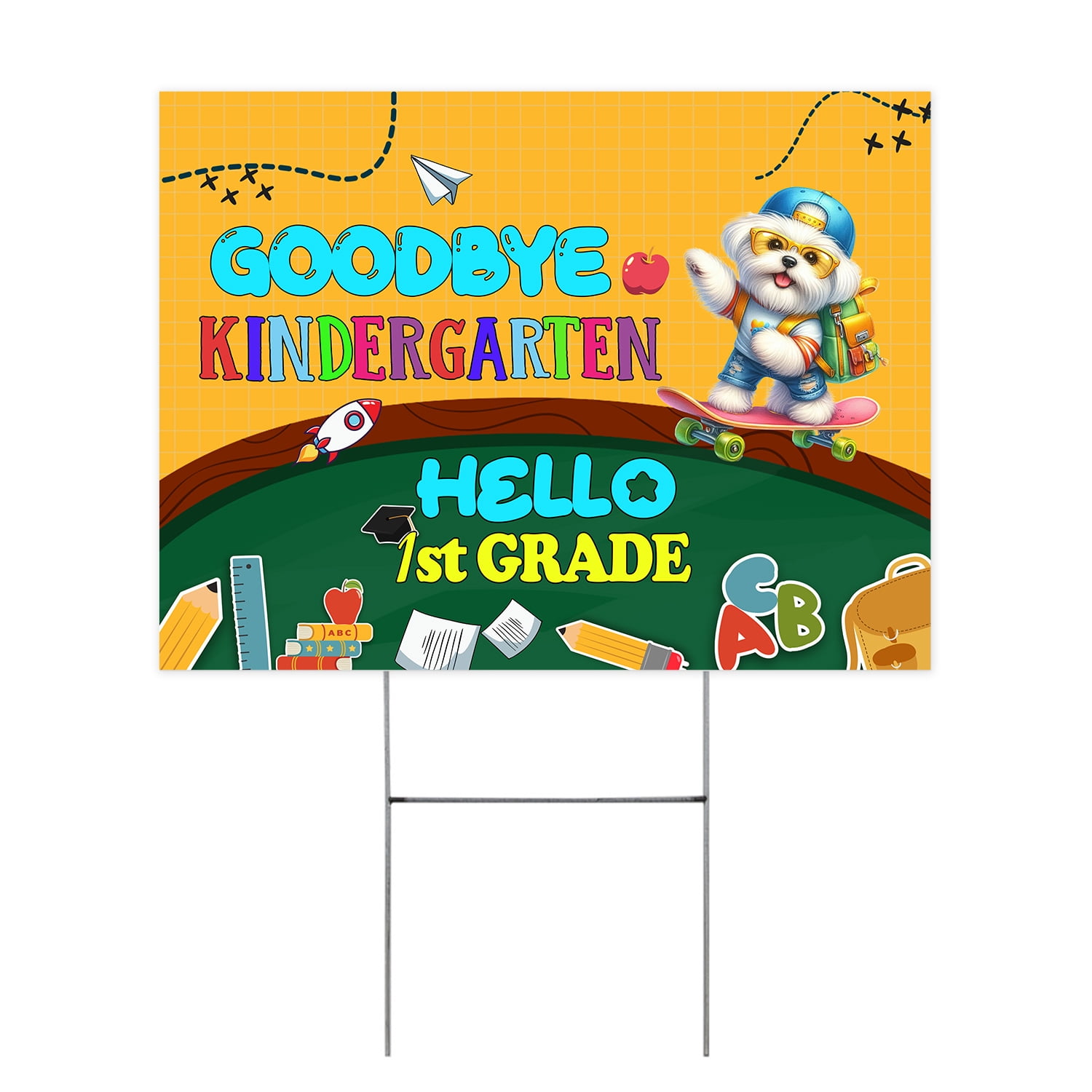 Back to School Maltese Goodbye Kindergarten Hello 1st Grade Yard Sign ...