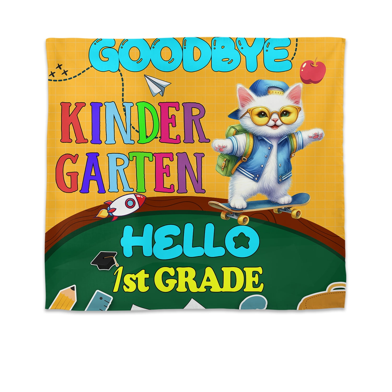 Back to School Manx Goodbye Kindergarten Hello 1st Grade Tapestry Cat ...