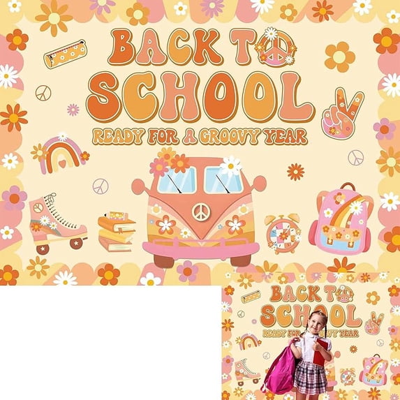 Back to School Nice Backdrop Groovy Classroom Decorations Banner ...