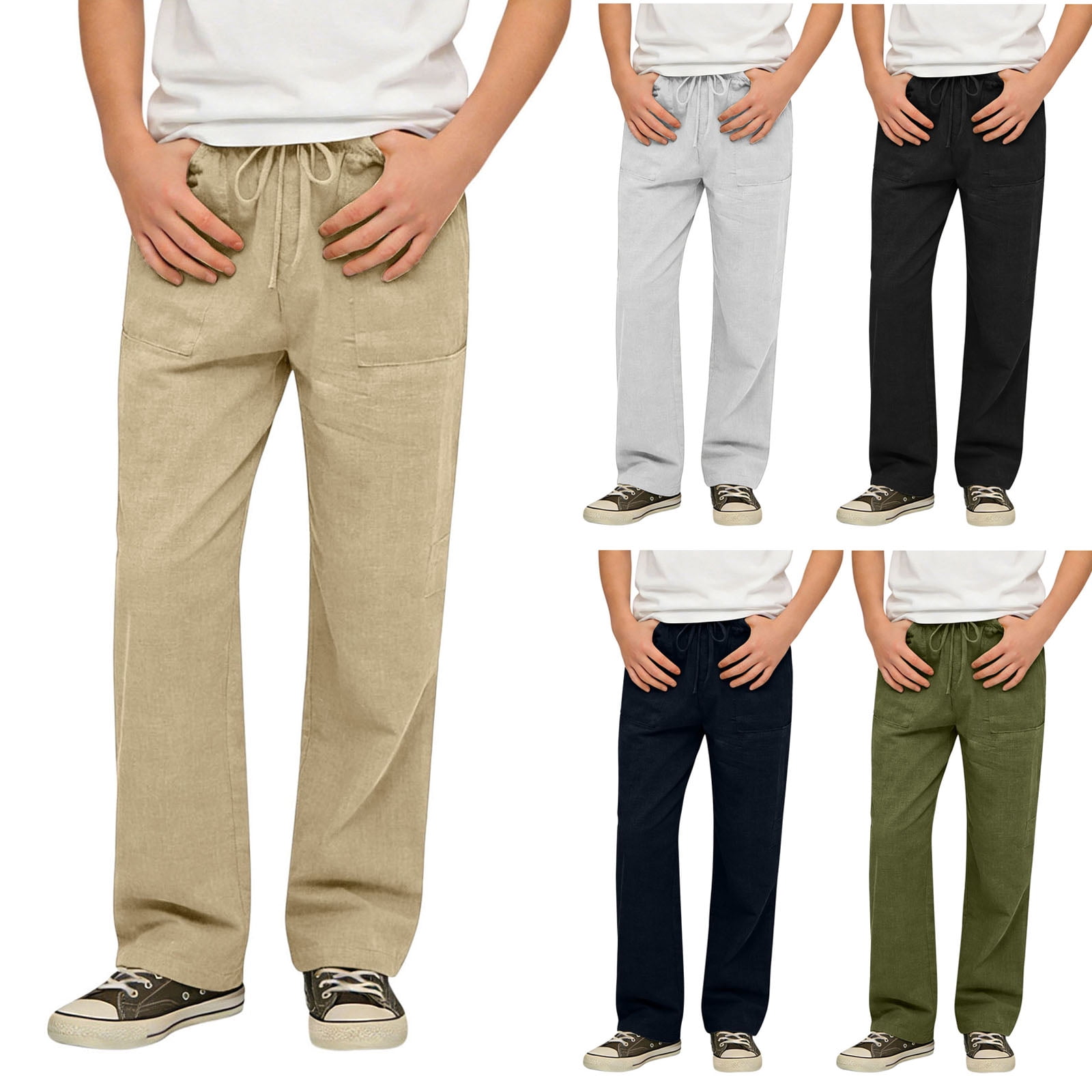 Back to School Outfits Summer Linen Pants for Boys School Uniform Pants ...
