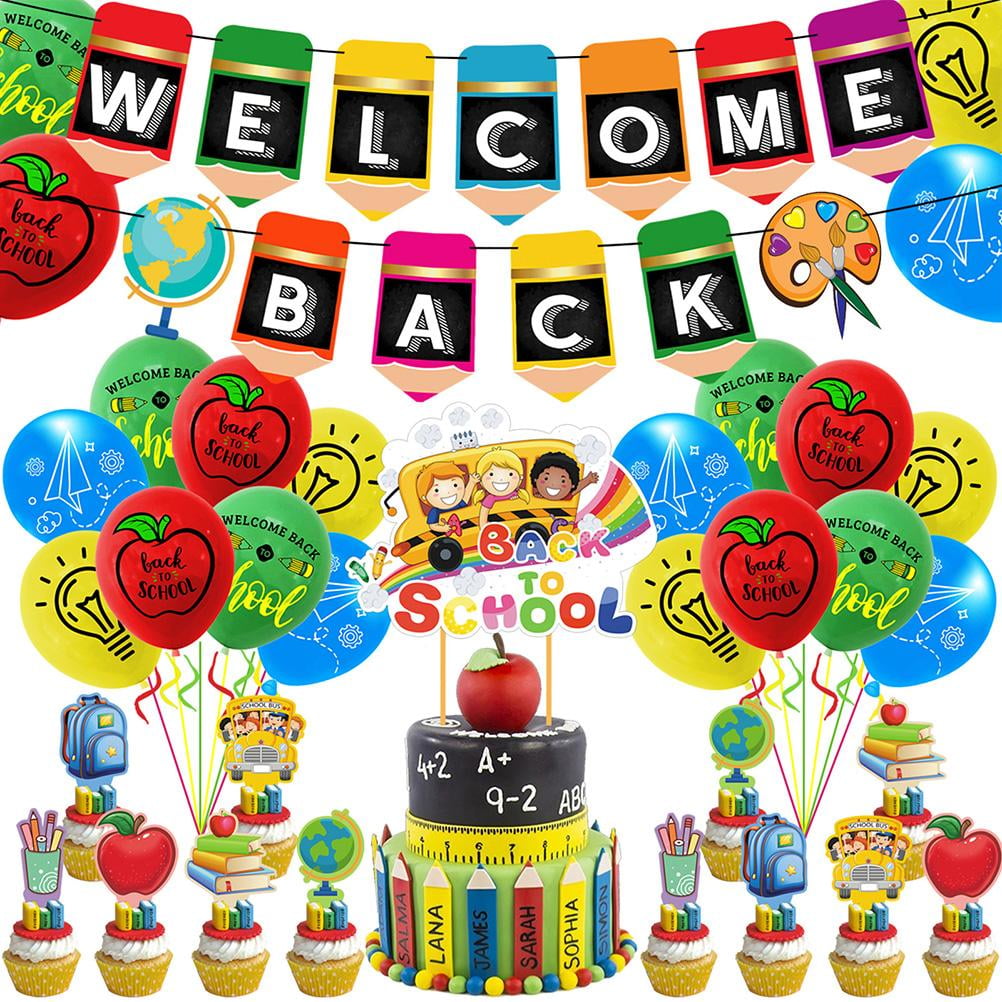 Back to School Party Decorations Hanging Banner Balloon Cake Toppers ...