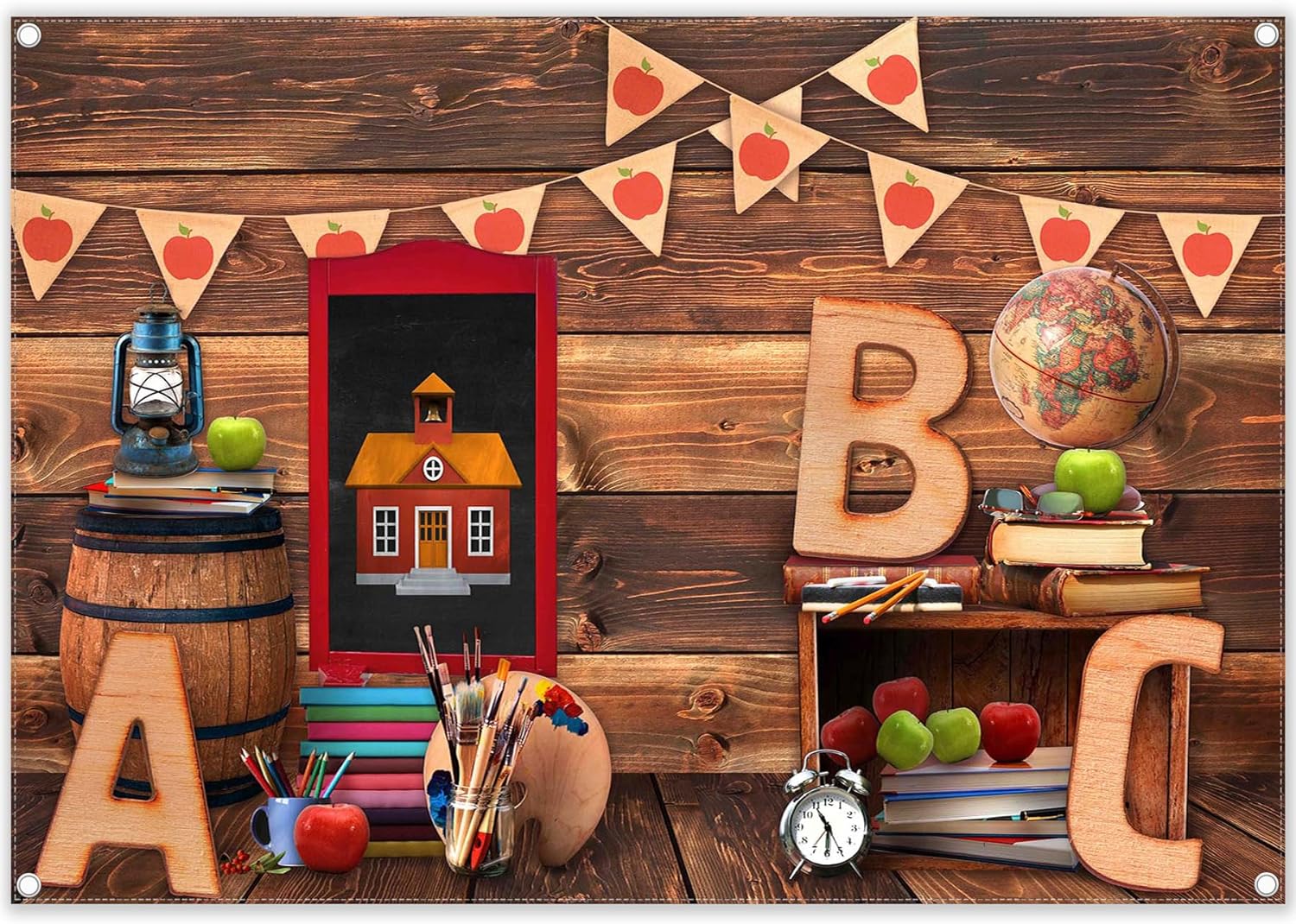 Back to School Photography Backdrop ABC Letter Vintage Wooden House ...