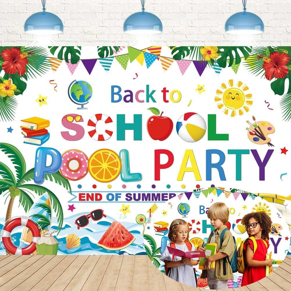 Back to School Pool Party Backdrop End of Summer Banner Background ...