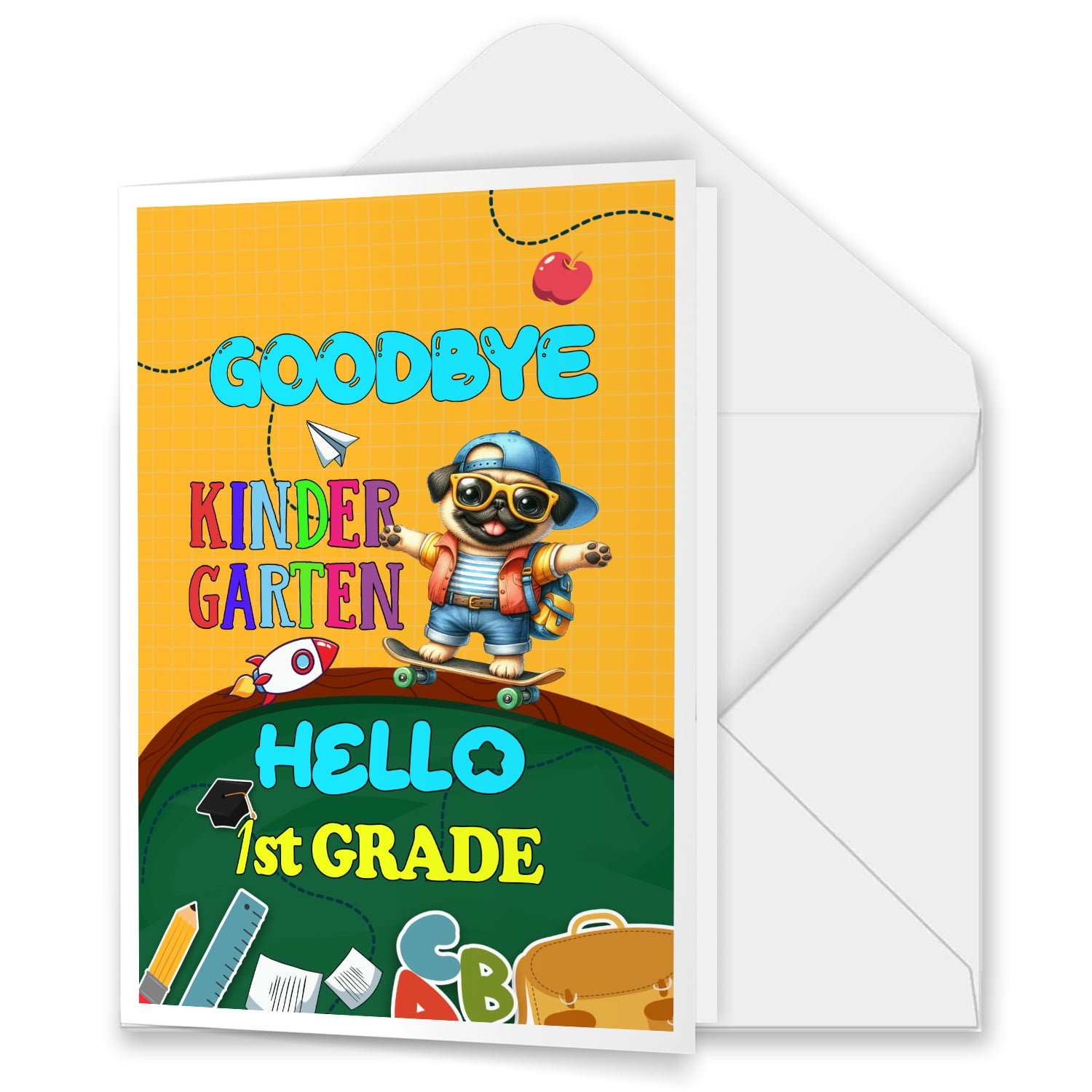 Back to School Pug Goodbye Kindergarten Hello 1st Grade 5x7in Folded ...