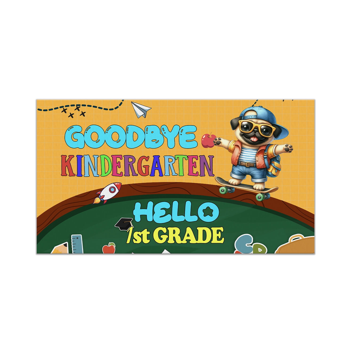 Back to School Pug Goodbye Kindergarten Hello 1st Grade Doormat Dog ...