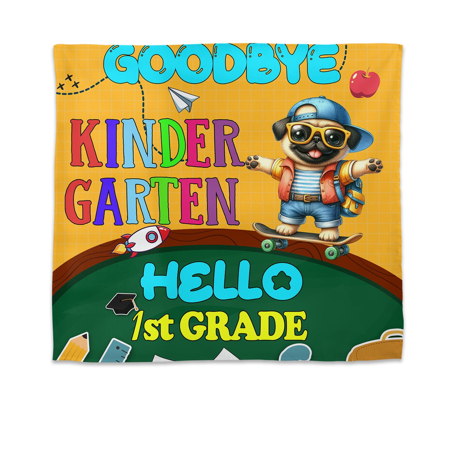 Back to School Pug Goodbye Kindergarten Hello 1st Grade Tapestry Dog ...