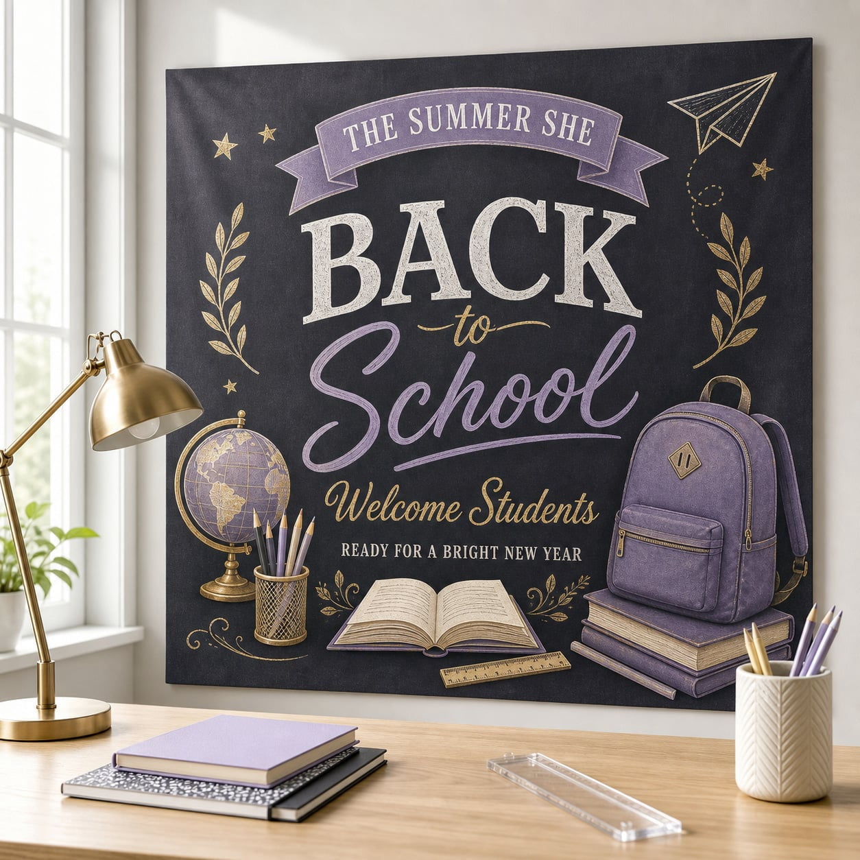 Back to School Purple Welcome Banner Backdrop for Classroom Photo Decor ...