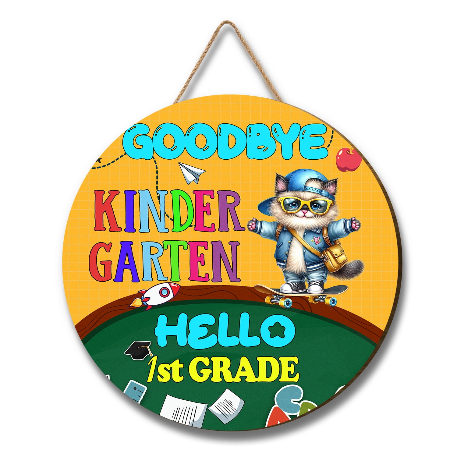 Back to School Ragdoll Goodbye Kindergarten Hello 1st Grade Round Wood ...