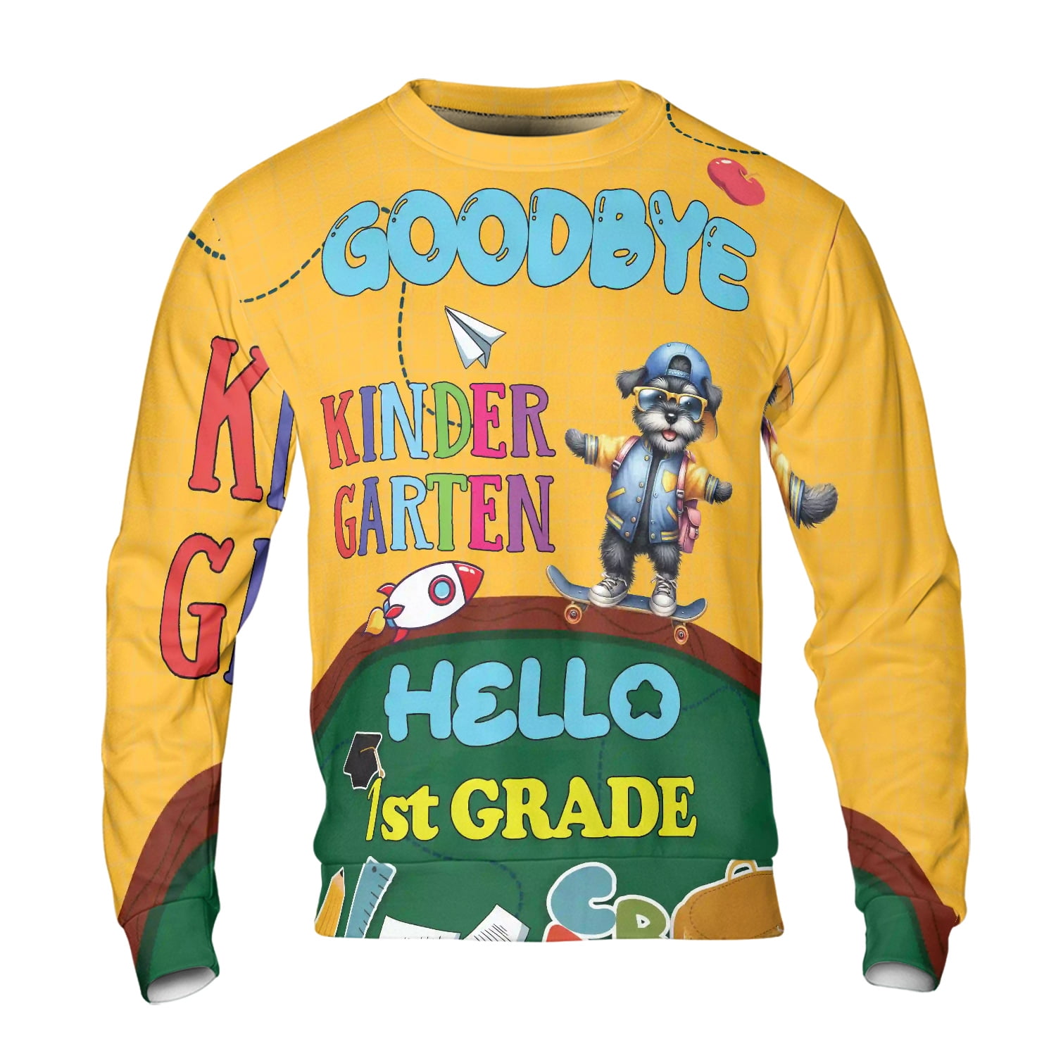 Back to School Schnauzer Goodbye Kindergarten Hello 1st Grade All Over Print 3D Sweatshirt ...