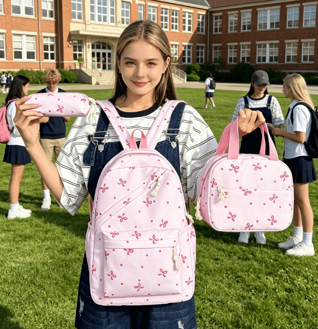 Back-to-School Season Bow Backpack Breast Cancer Ribbon Backpack for ...