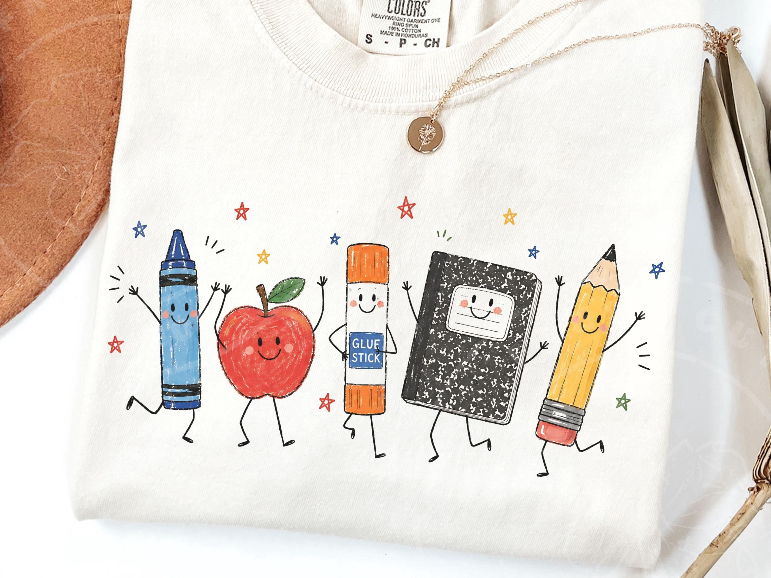 Back to School Shirt Cute School Teacher Shirt Crayon Apple Pencil ...