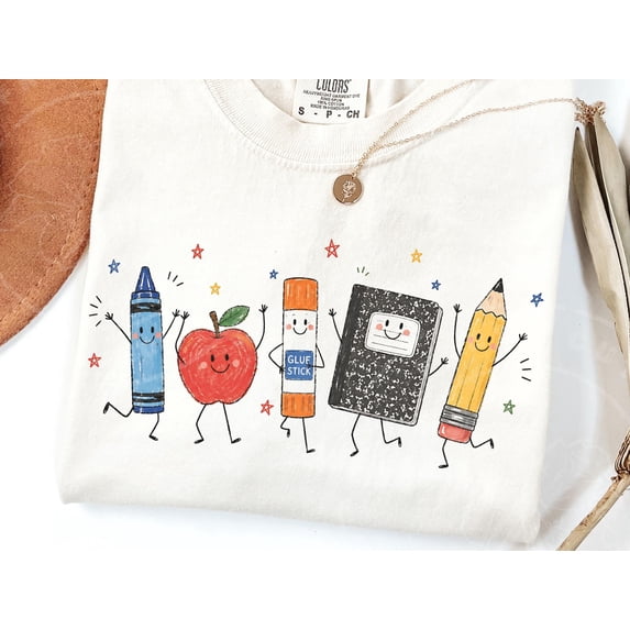 Back to School Shirt Cute School Teacher Shirt Crayon Apple Pencil ...