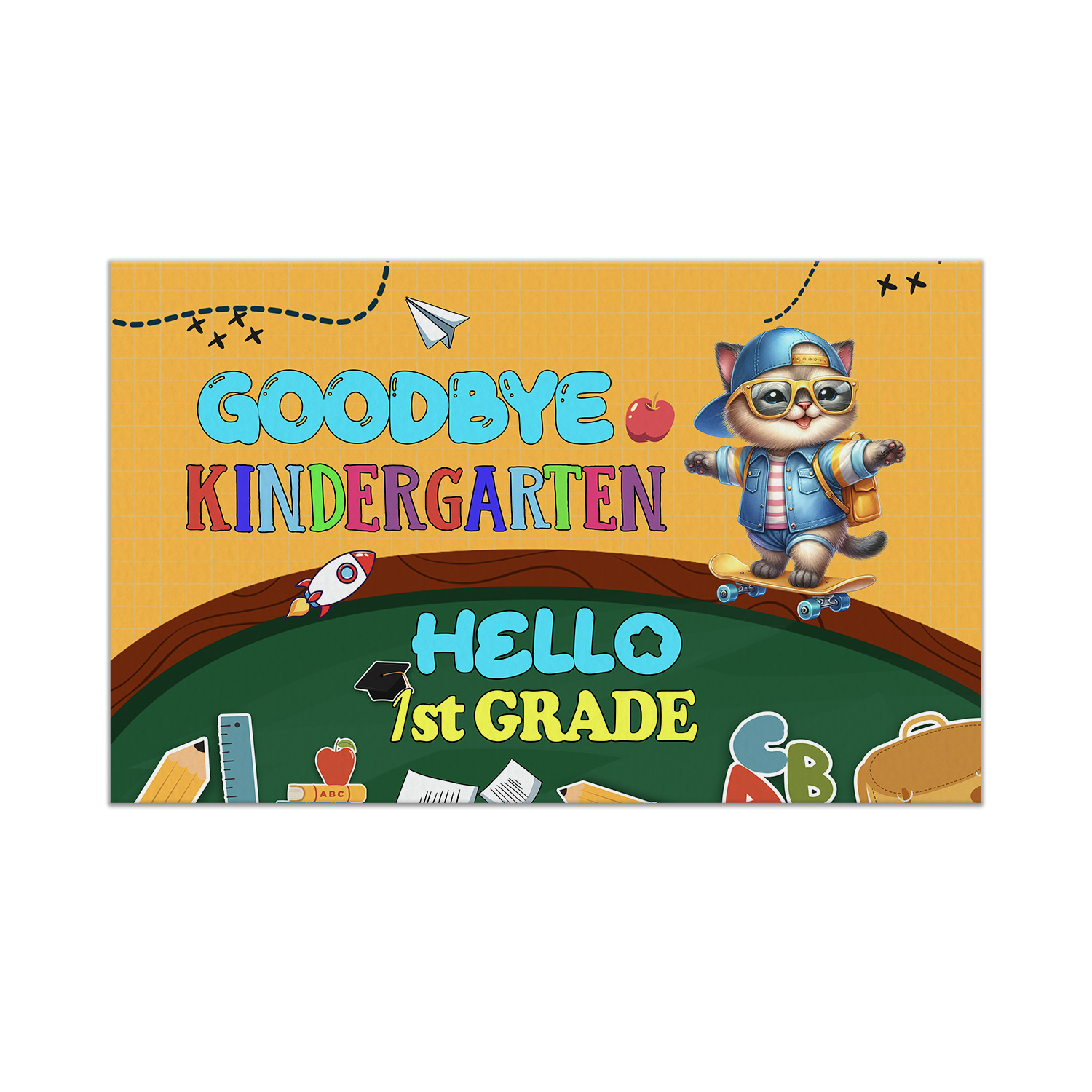 Back to School Siamese Goodbye Kindergarten Hello 1st Grade Doormat Cat ...