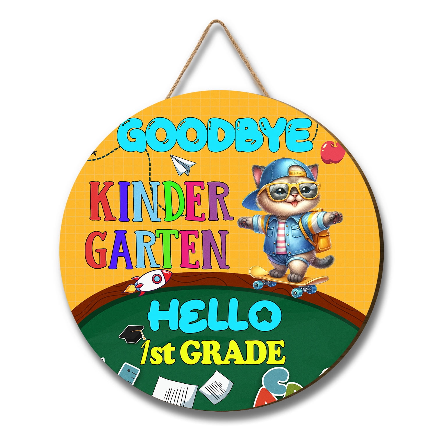 Back to School Siamese Goodbye Kindergarten Hello 1st Grade Round Wood ...