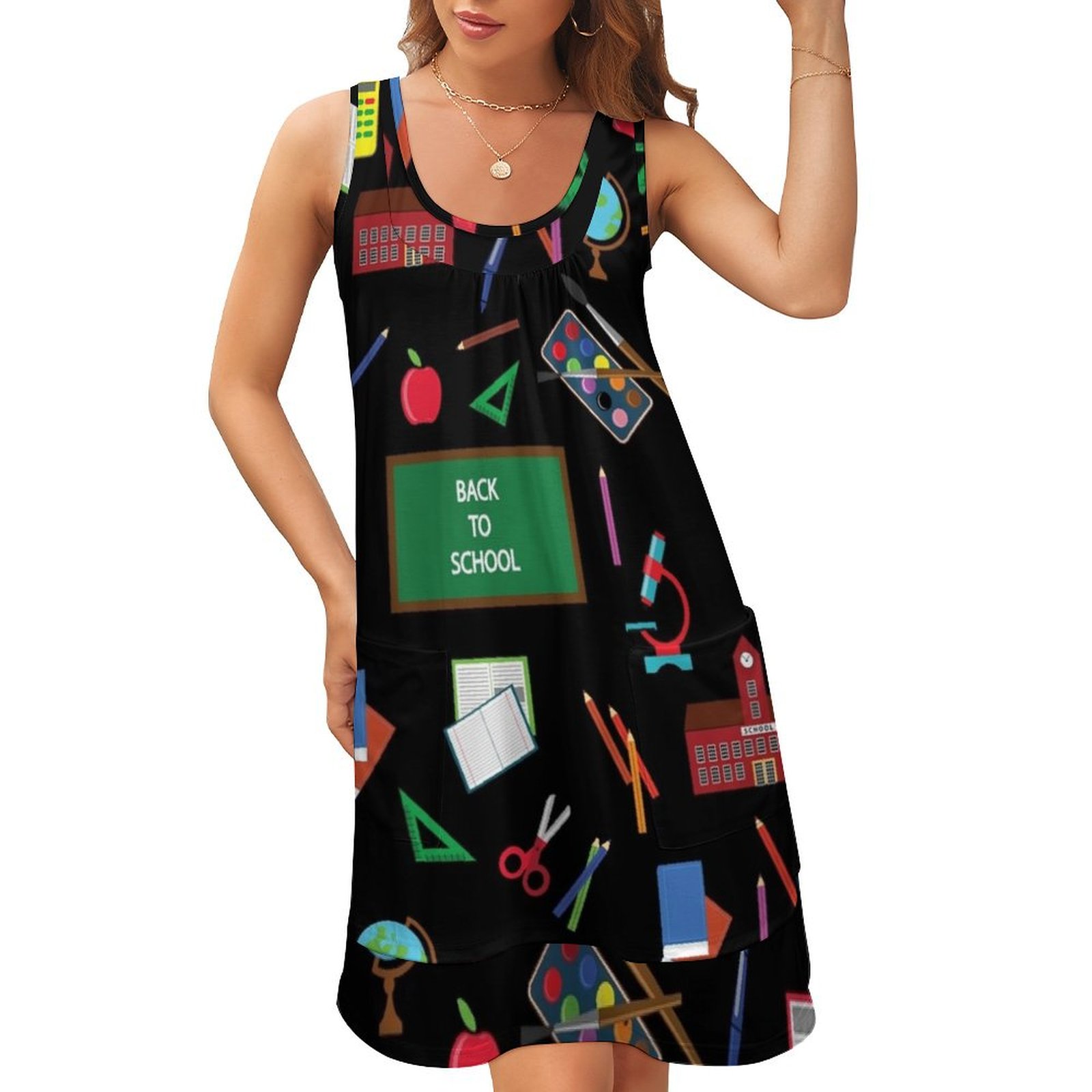 Back to School Sleeveless U-Neck Fake Two Piece Dress summer dresses ...
