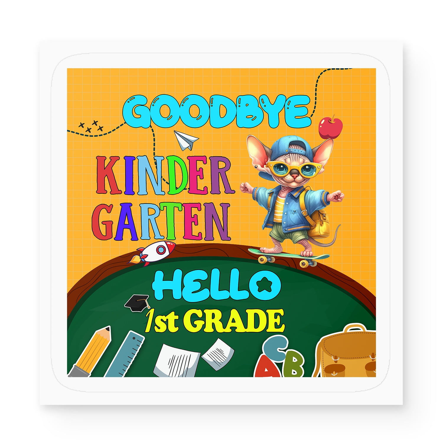 Back to School Sphynx Goodbye Kindergarten Hello 1st Grade Vinyl ...